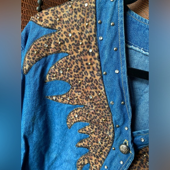 Vintage | Jackets & Coats | Vintage Blue Denim Jacket With Leopard ...